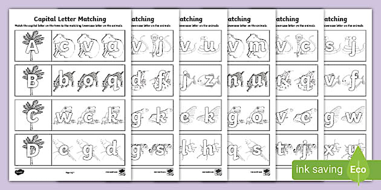 Rainforest Themed Capital Letter Matching Worksheet - jungle