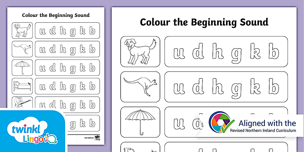 Colour the Beginning Sound UDHGKB Activity Sheet - Twinkl