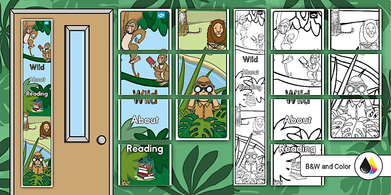 Wild About Reading Vertical Door Banner - Twinkl