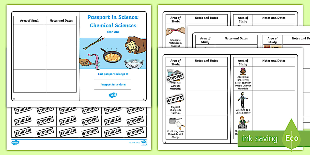 Year 1 Chemical Sciences Passport Booklet (teacher made)