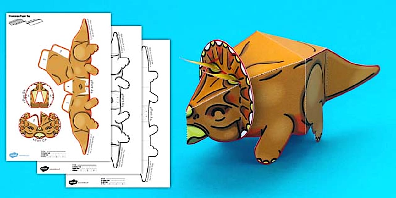 Simple 3D Printable Paper Triceratops Dinosaur Activity