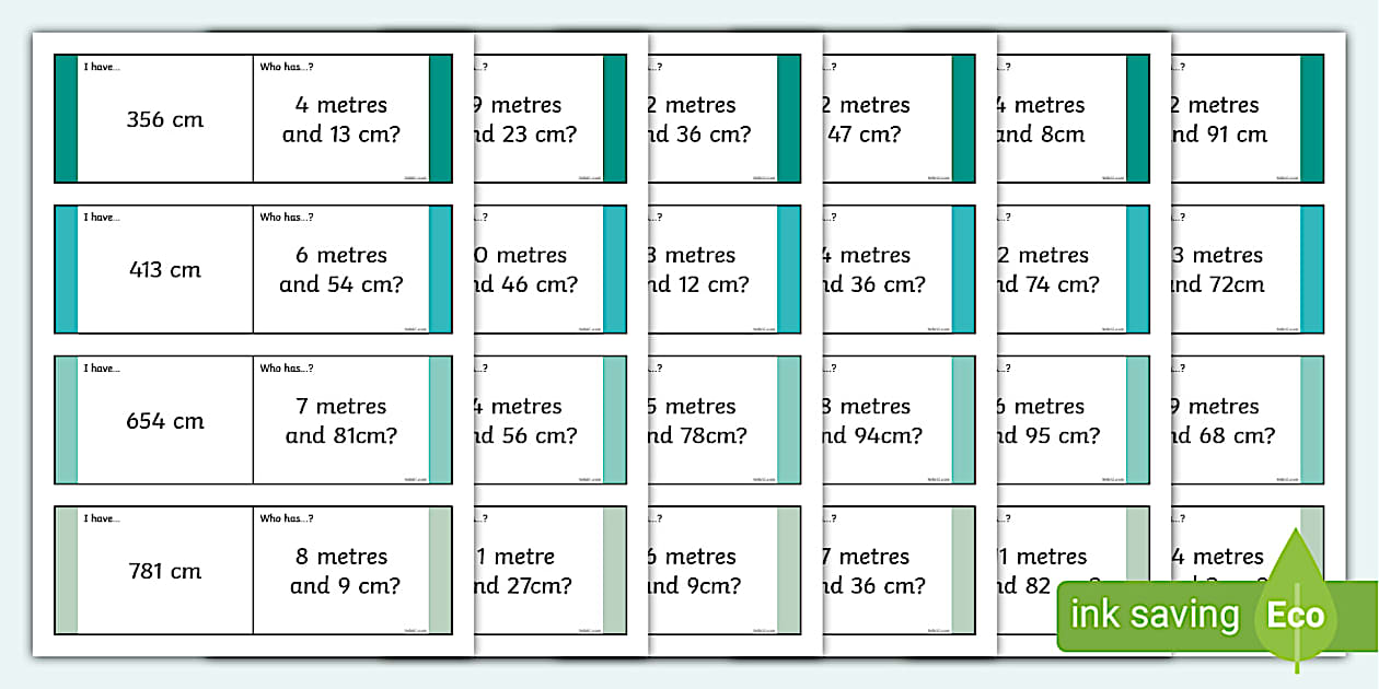 Length: cm to m Conversion Loop Cards (professor feito)