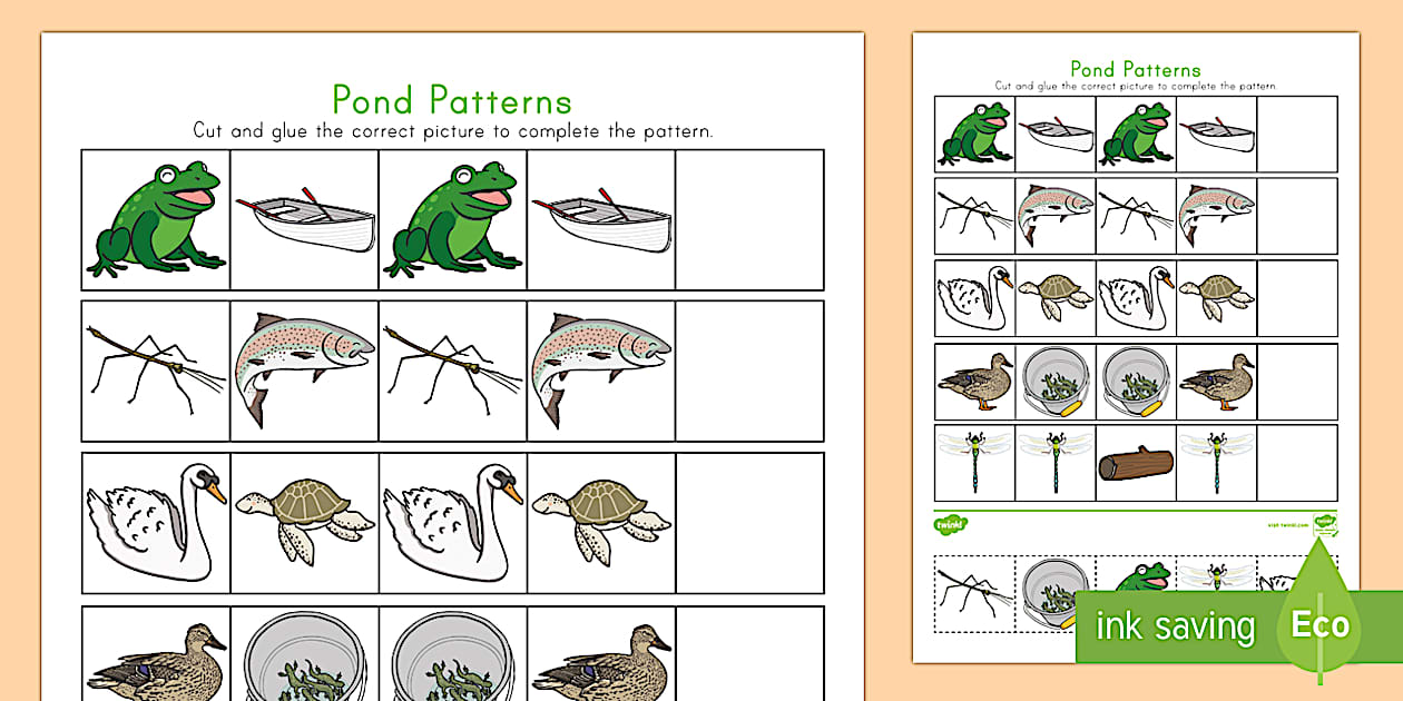 Pond Complete the Pattern Worksheet (teacher made) - Twinkl