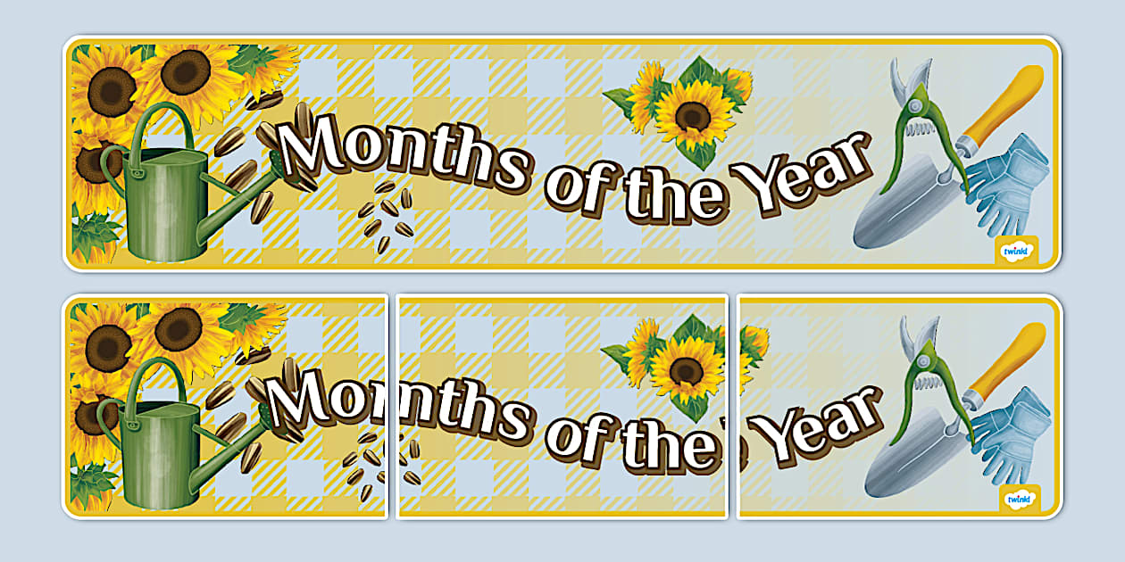 Sunflower-Themed Months of the Year Display Banner - Twinkl