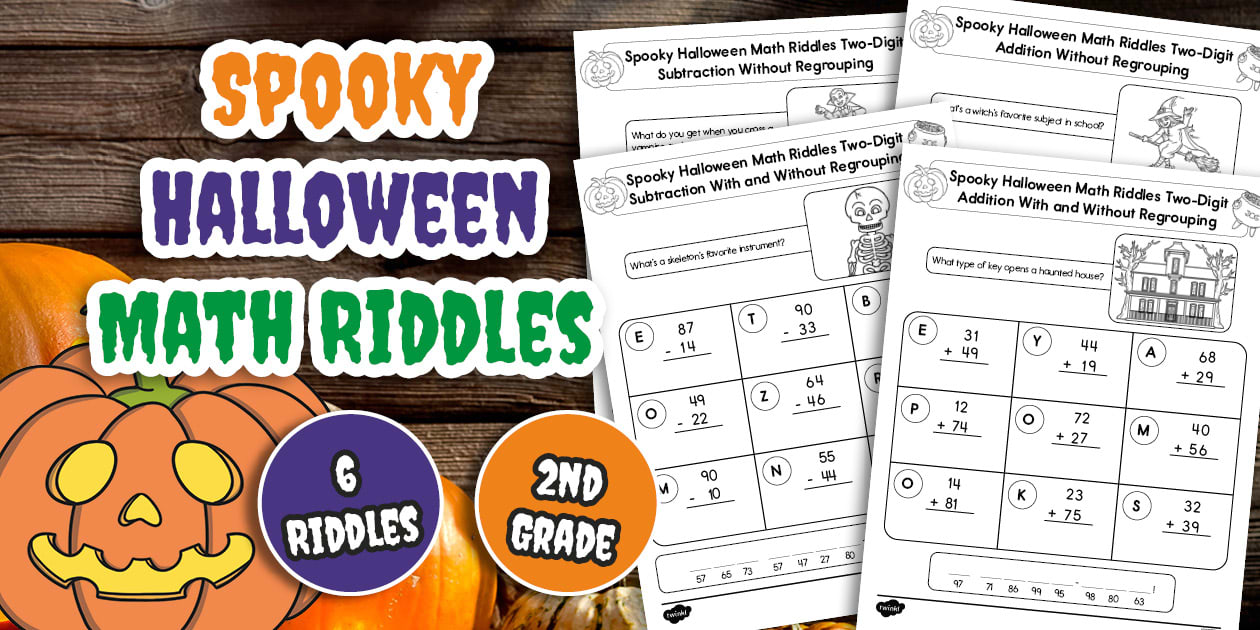Second Grade Spooky Halloween Math Riddles Worksheets