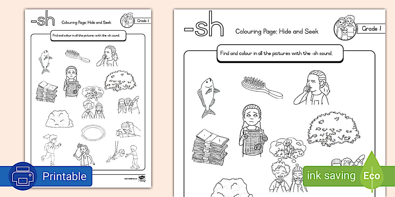 Hide and Seek Grade 1 -sh Colouring Page (teacher made)