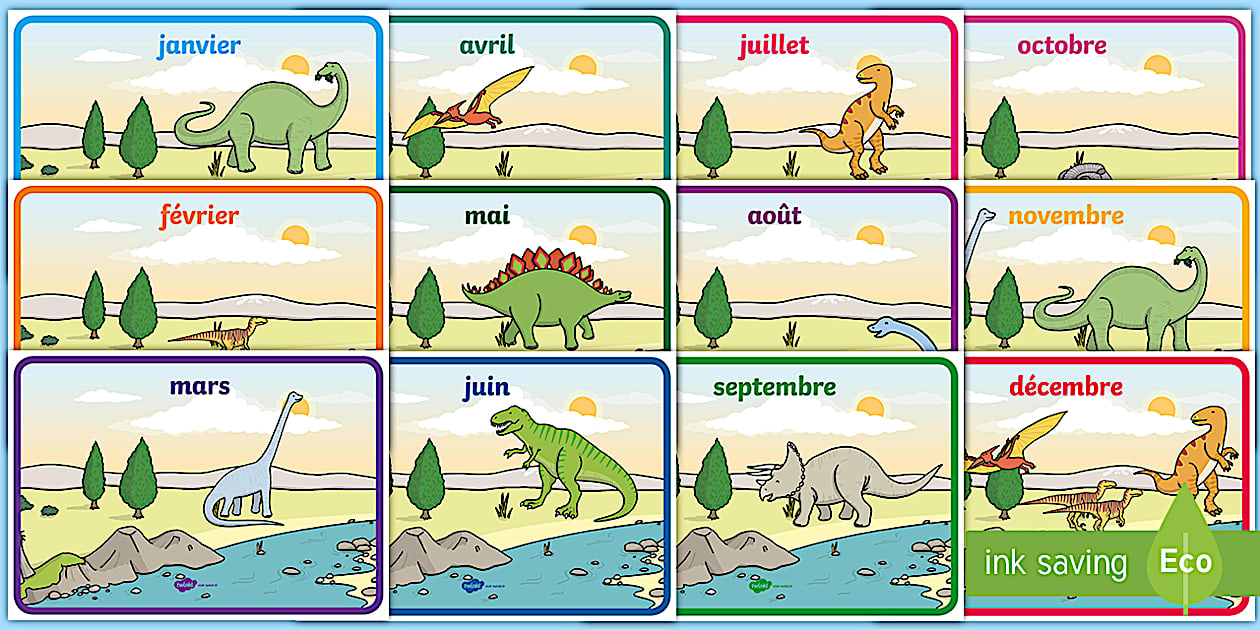 Posters d'affichage : Les mois de l'année - Les dinosaures