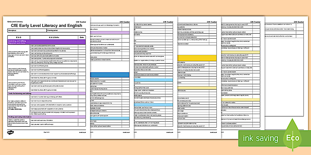 CfE Early Level Literacy and English CfE Early Level Tracker
