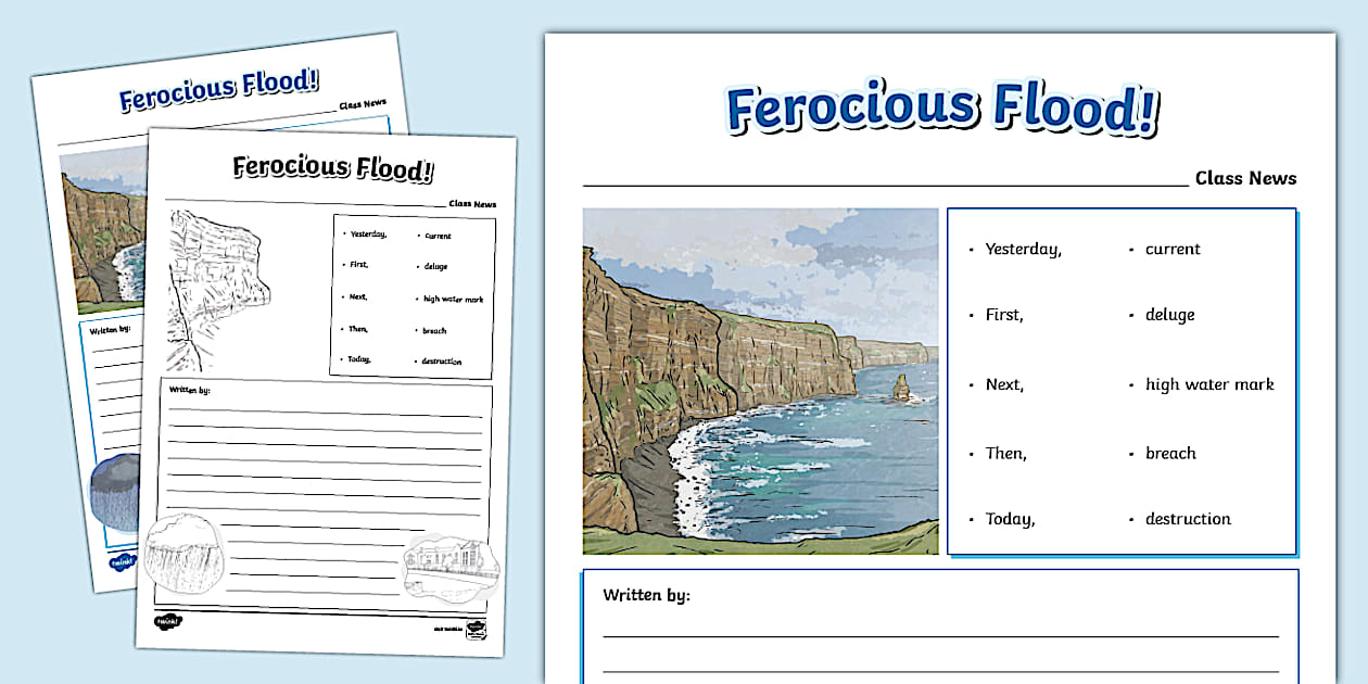 Flood Newspaper Writing Template (teacher made) - Twinkl