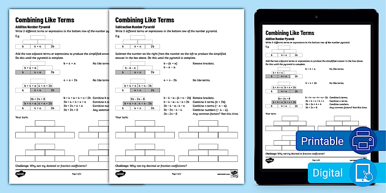 Eighth Grade Combining Like Terms Worksheet (Teacher-Made)