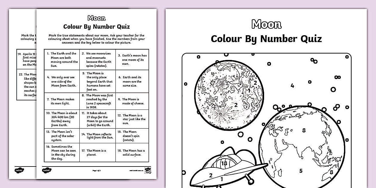 Moon Colour By Number Quiz (teacher made) - Twinkl