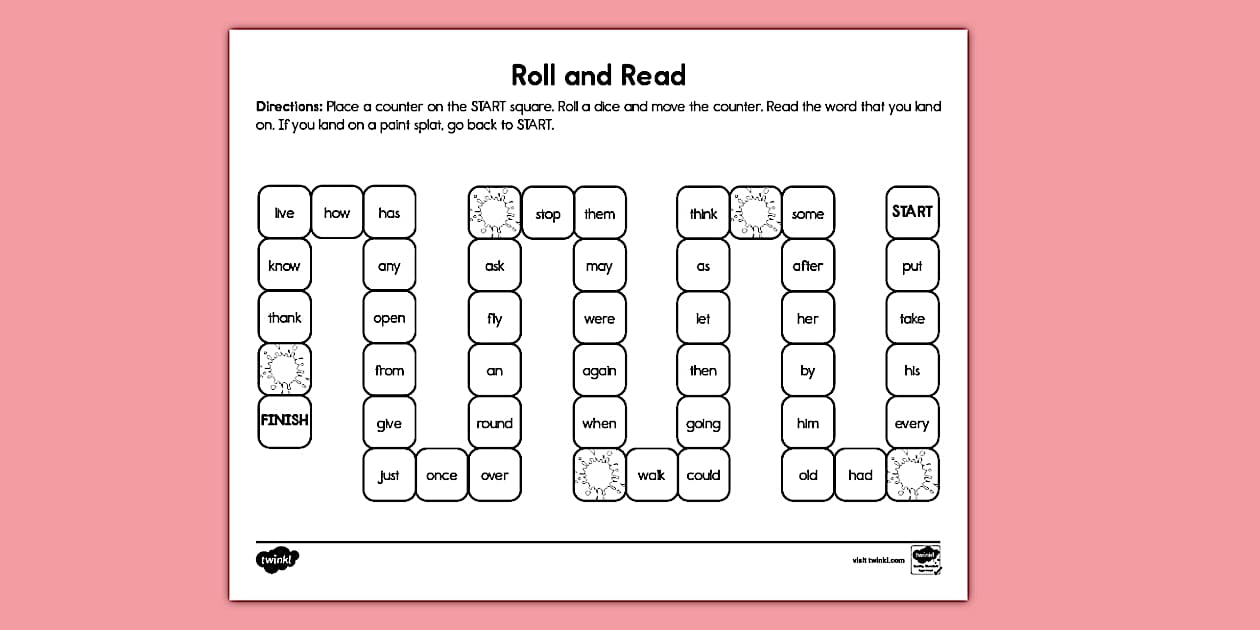 First Grade Sight Words Roll and Read Worksheet - Twinkl