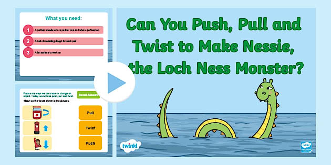 Forces: Push, Pull or Twist Nessie PowerPoint - Twinkl