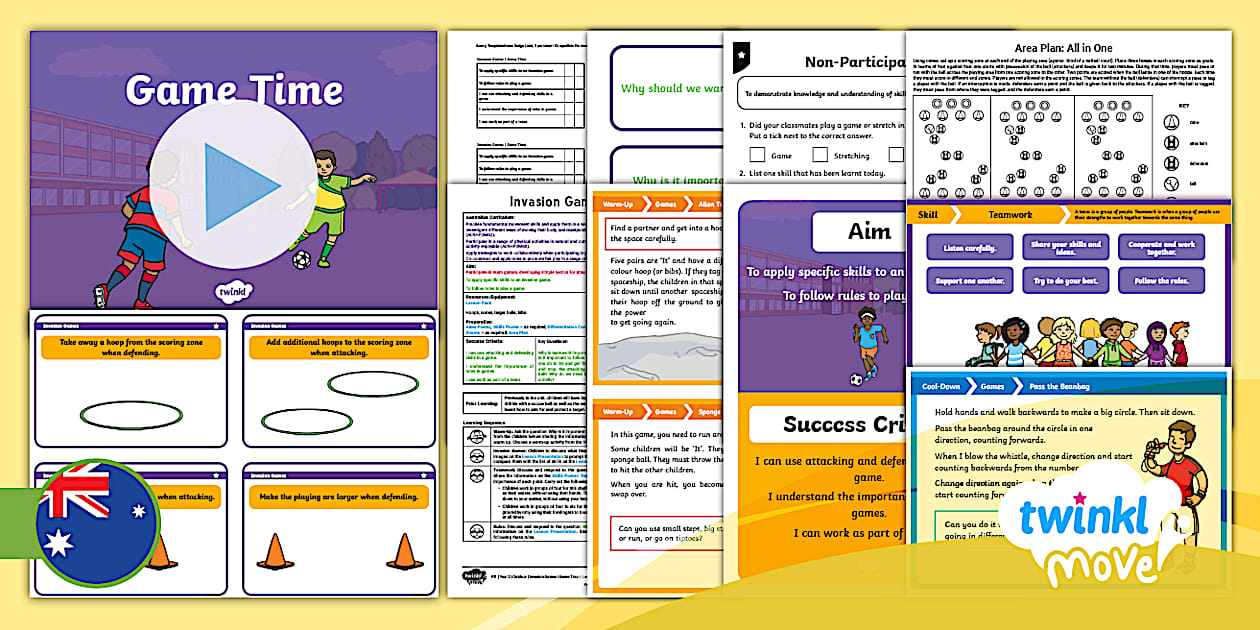 Move PE Year 2 Invasion Games Lesson 6: Game Time Lesson Pack