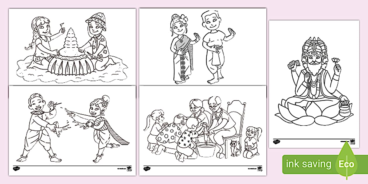 Songkran Festival Colouring Pages - Twinkl - KS1 - Twinkl