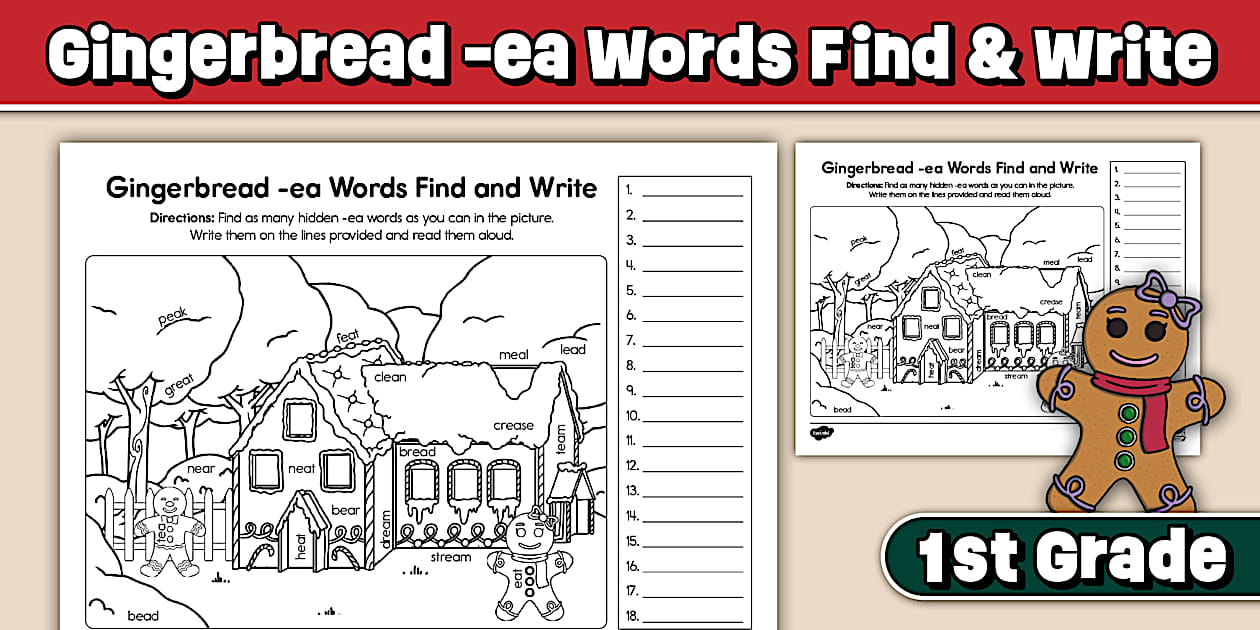 First Grade Gingerbread -ea Words Find and Write