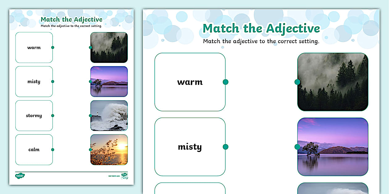 Adjectives Matching Worksheet (teacher made) - Twinkl