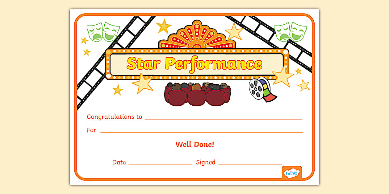 Star Performance Certificate (l'enseignant a fait) - Twinkl