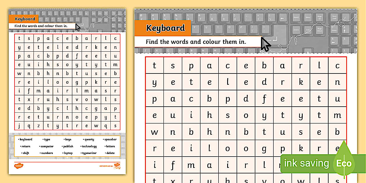 Keyboard and Typing Word Search | Typing & Keyboard Language