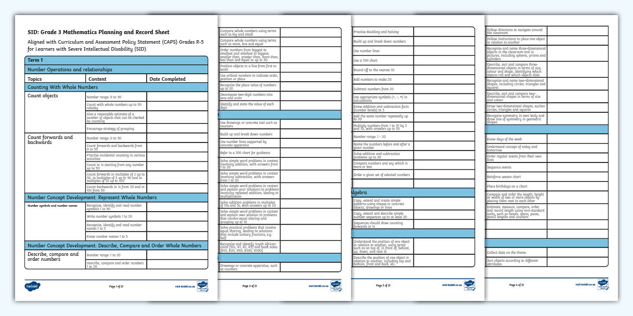 SID: Grade 3 Mathematics Planning and Record Sheet - Twinkl