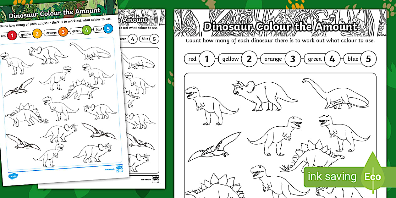 Dinosaurs Colour the Amount Worksheet (teacher made)