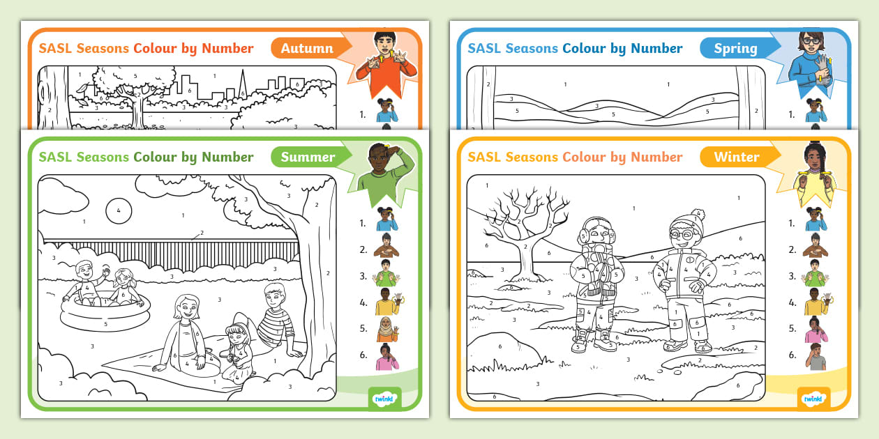 SASL Seasons Colour By Number Worksheet - Twinkl