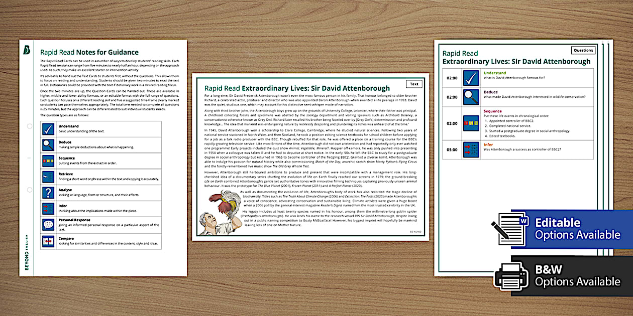 Rapid Reading Comprehension: David Attenborough - Twinkl
