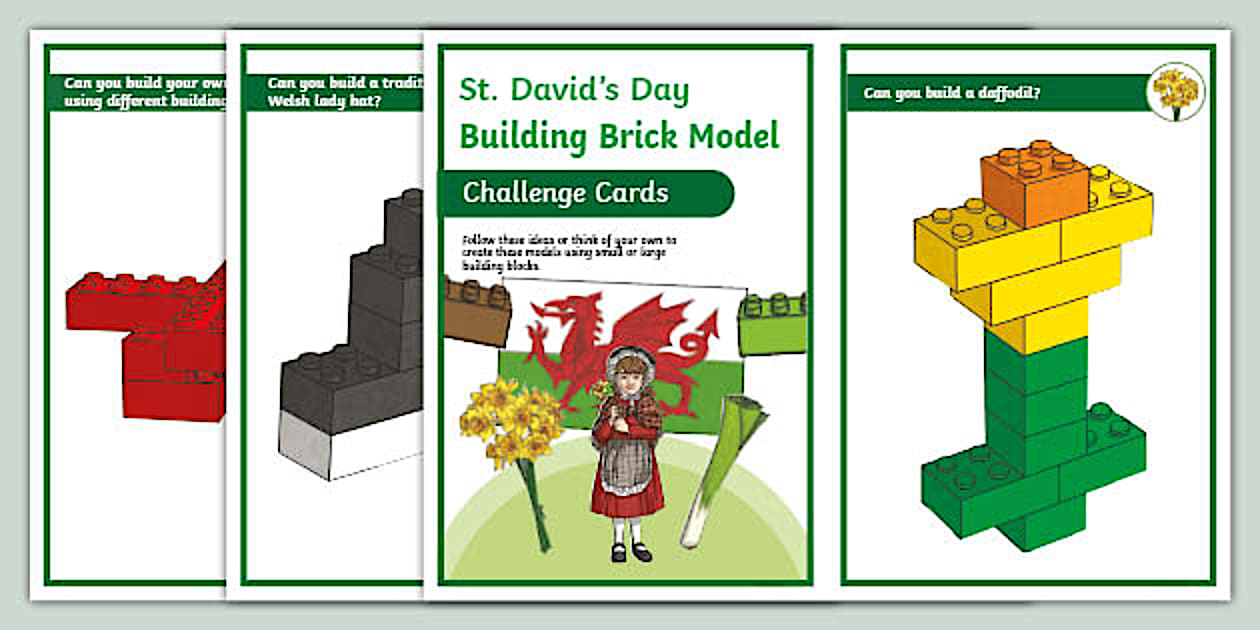 St. David's Day Building Bricks Challenge Cards - Twinkl