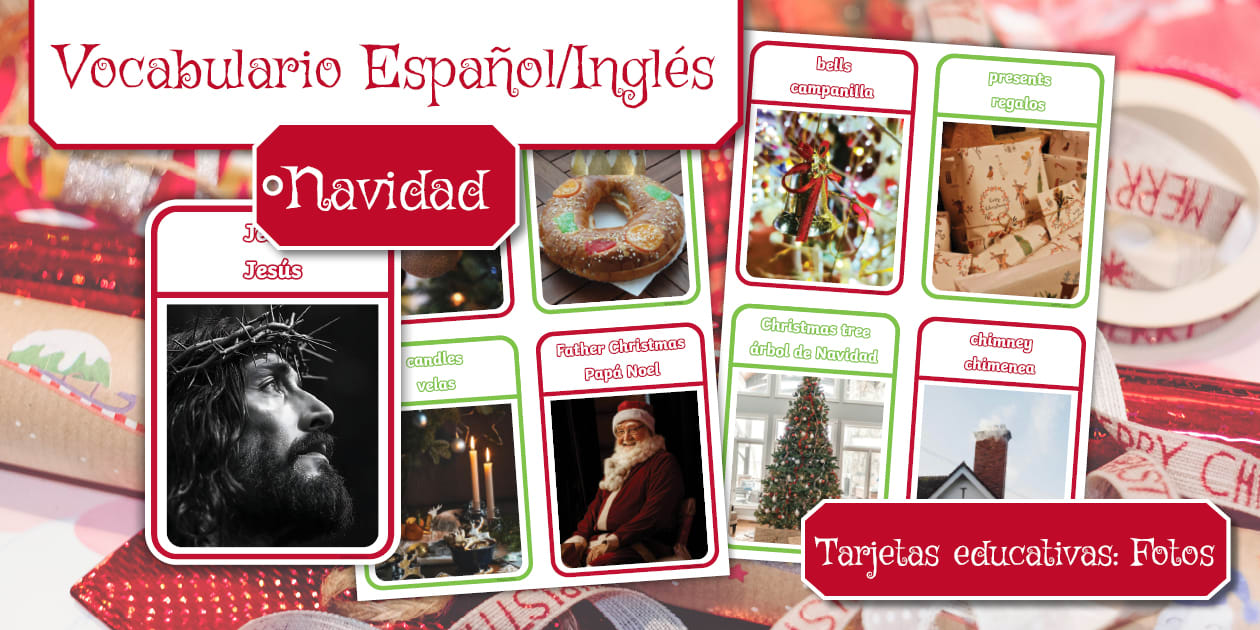 Tarjetas educativas: Vocabulario Español/Inglés - Navidad