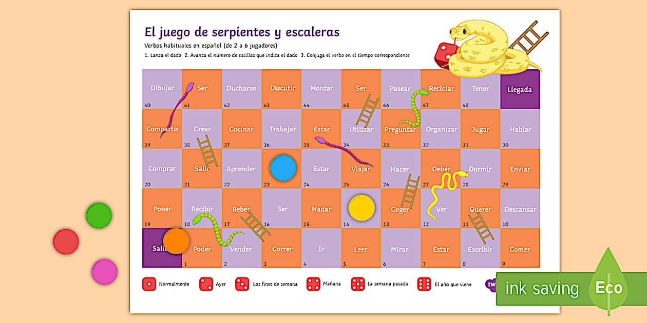 Editable High Frequency Spanish Verbs Snakes and Ladders Board Game Spanish