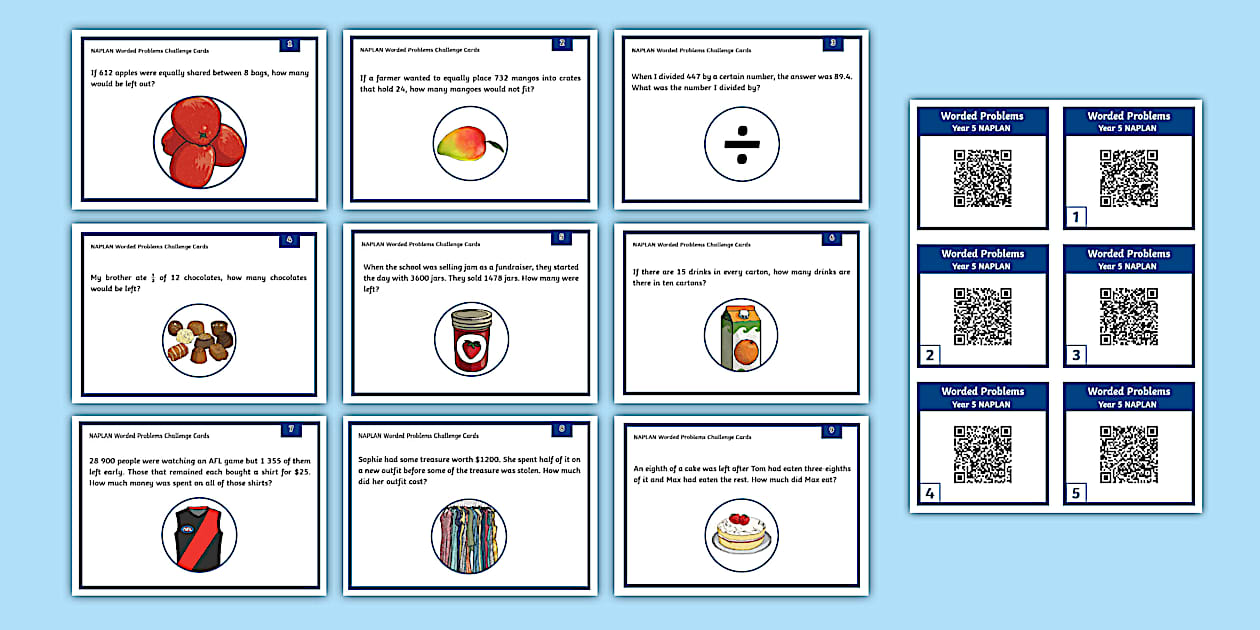 Year 5 NAPLAN Maths Problems Word Challenge Cards - Twinkl
