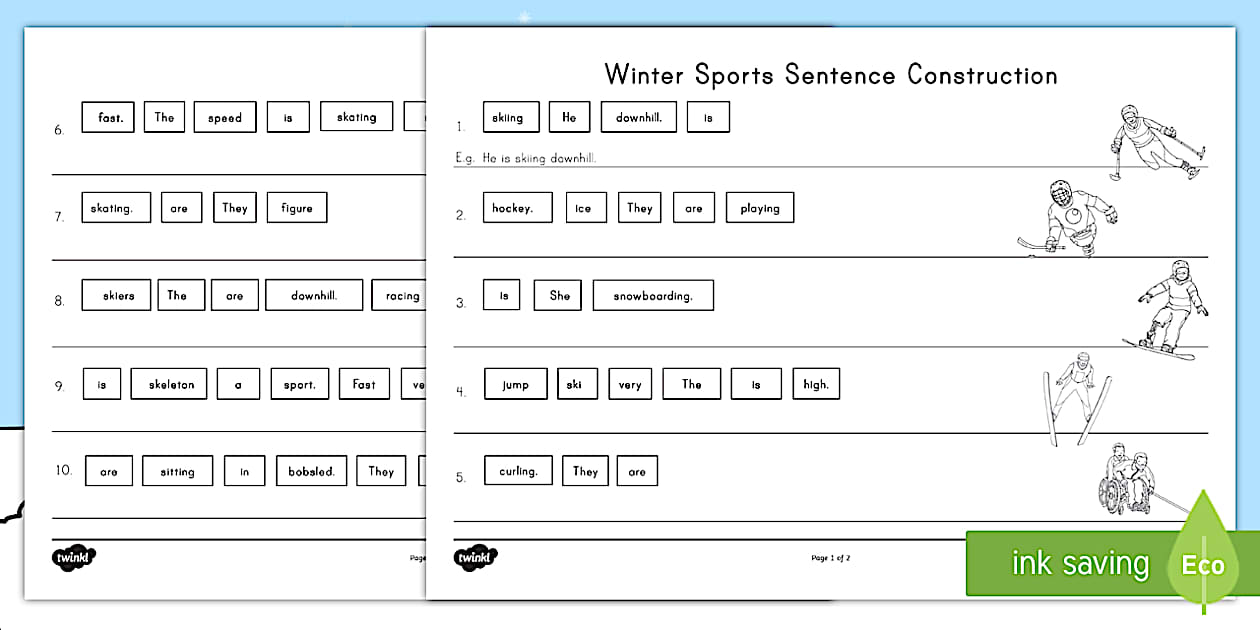 Winter Sports Sentence Activity | Learning Resource | Twinkl