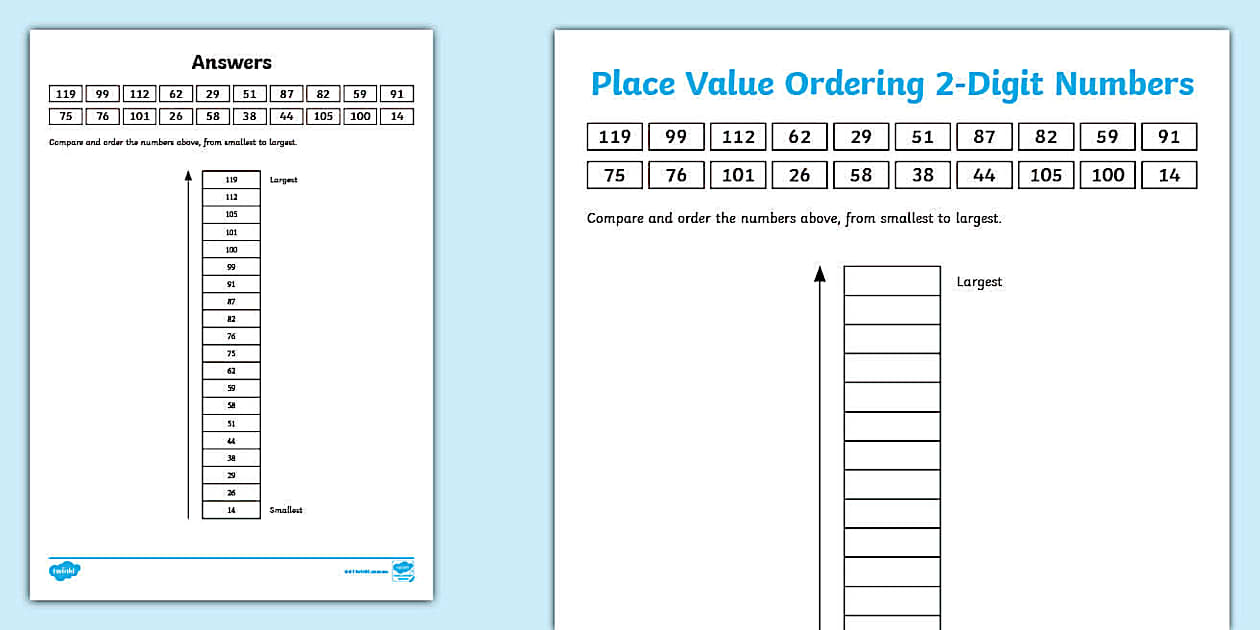 Place Value Ordering Numbers to 120 Worksheet - Twinkl