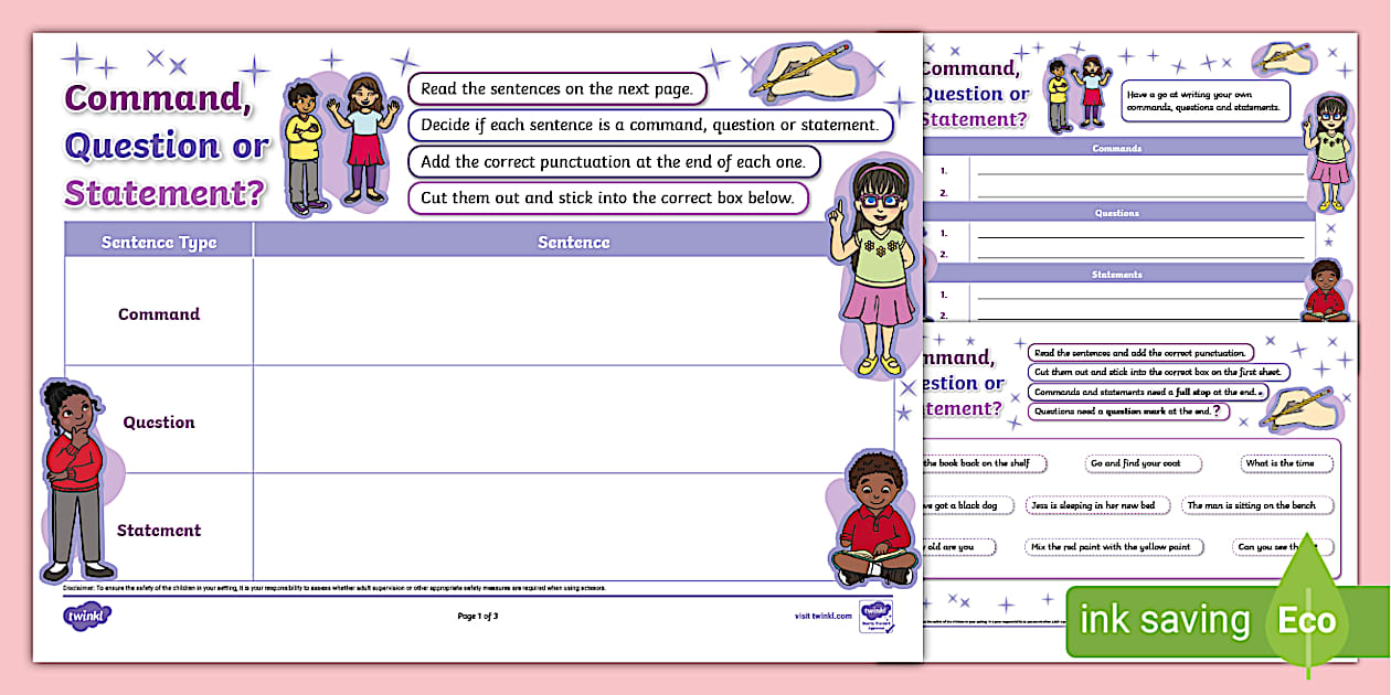 Commands, Questions and Statements Sorting Activity - Twinkl
