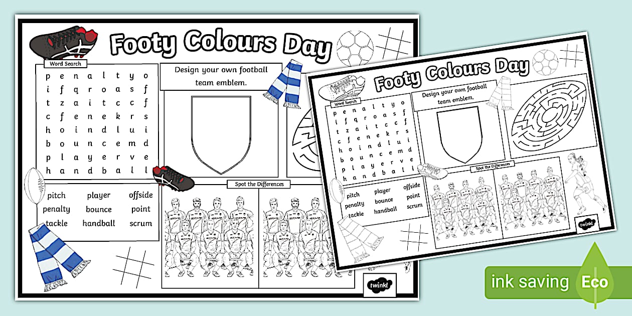 Footy Colours Day Activity Mat 3-6 (teacher made) - Twinkl