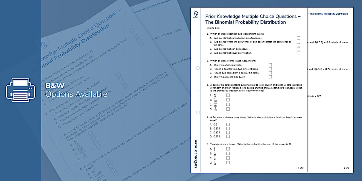 👉 The Binomial Distribution - Prior Knowledge Multiple-Choice Questions