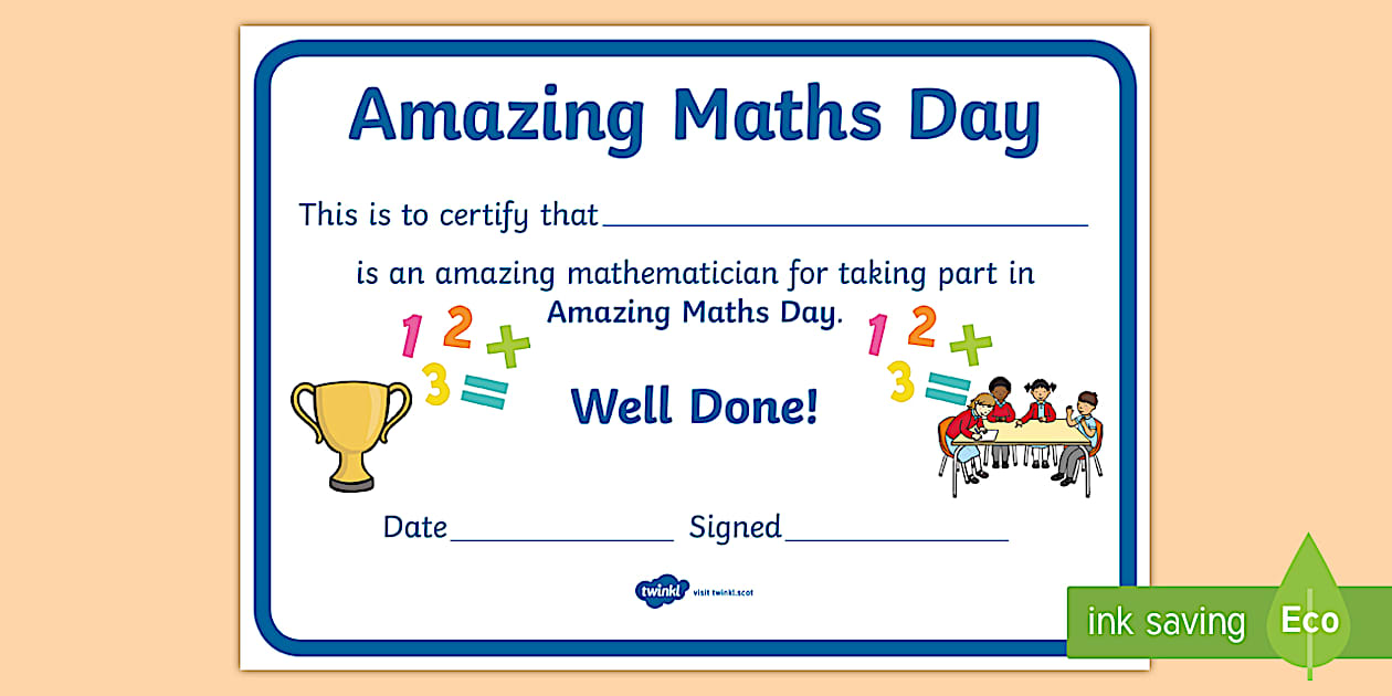 World Maths Day Certificate (Teacher-Made) - Twinkl