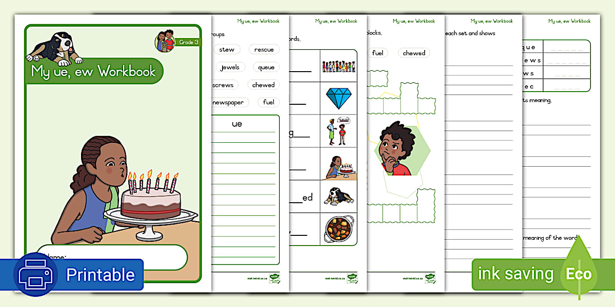 Grade 3 Phonics: ue, ew Workbook (teacher made) - Twinkl