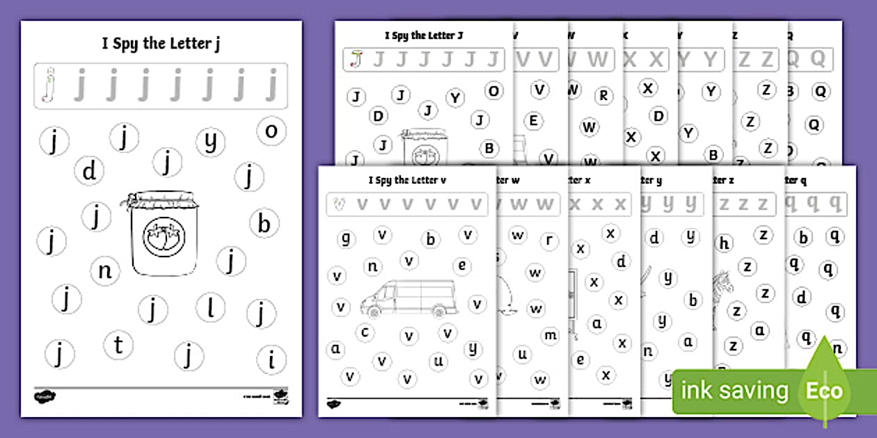 I Spy the Letter: Recognise & Name j, v, w, x, y, z, q Pack