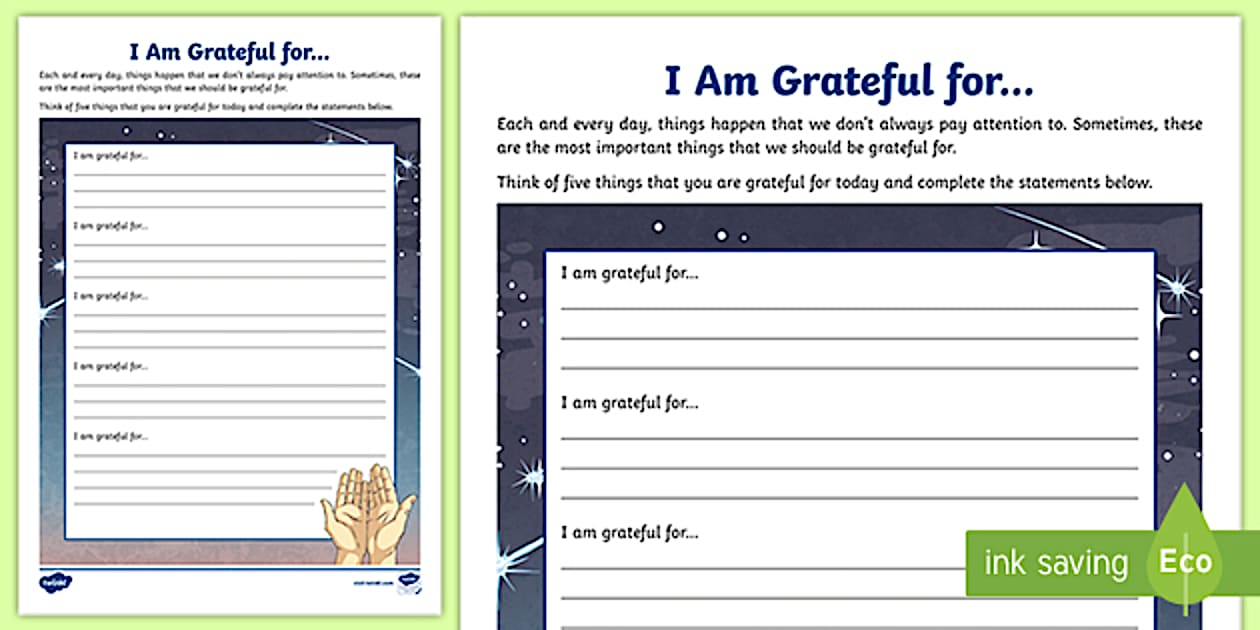 I am Grateful for ... Worksheet (teacher made) - Twinkl