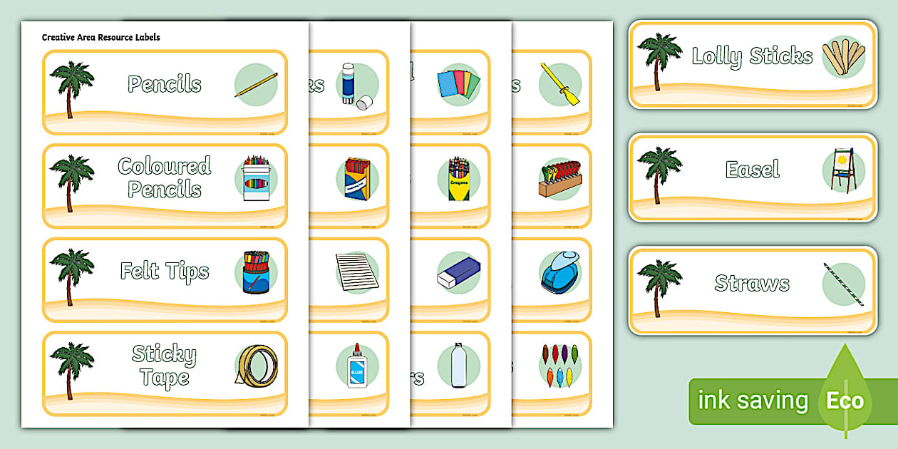 Palm Tree Themed Editable Creative Area Resource Labels