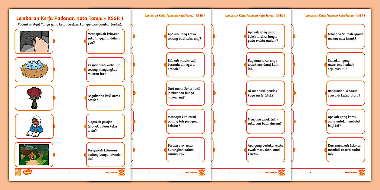 Lembaran Kerja Padanan Kata Tanya - KSSR 1 - Twinkl
