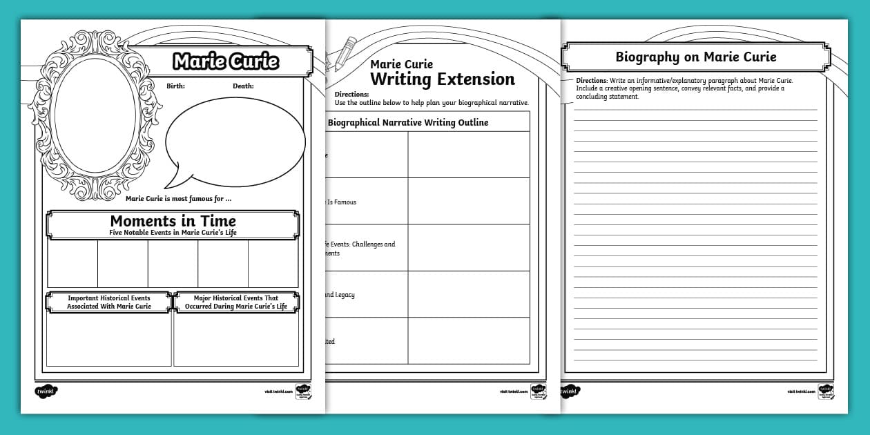 Marie Curie Biography Research and Writing Project for 6th-8th