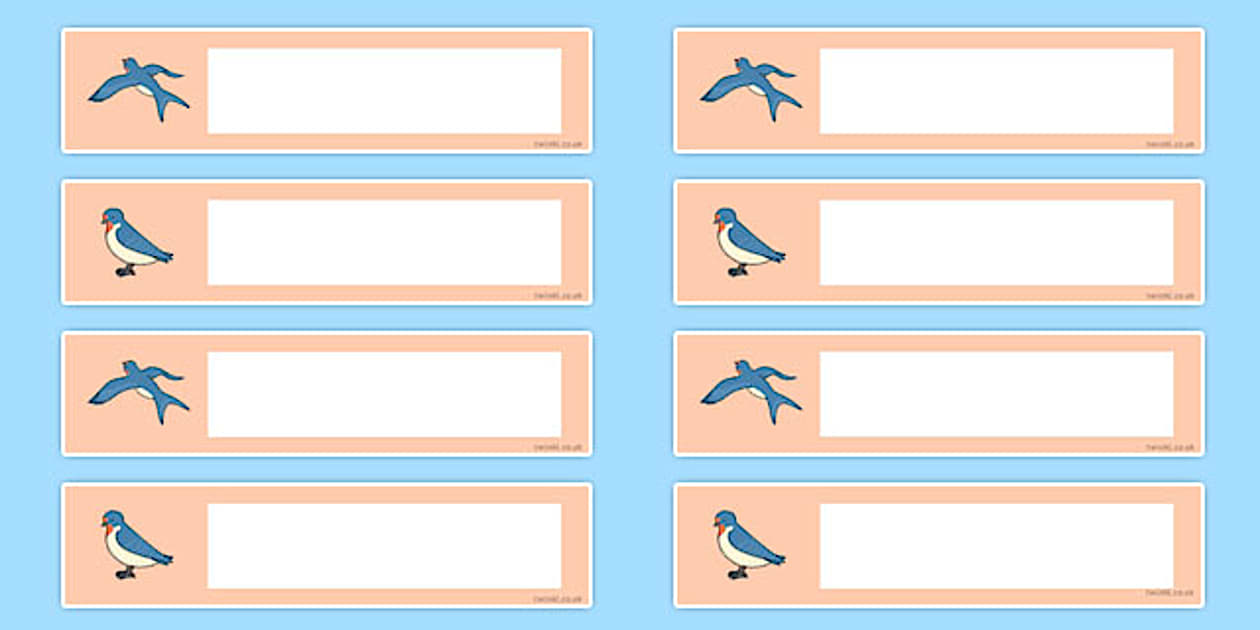 Editable Swallow Themed Drawer Peg Name Labels - Twinkl