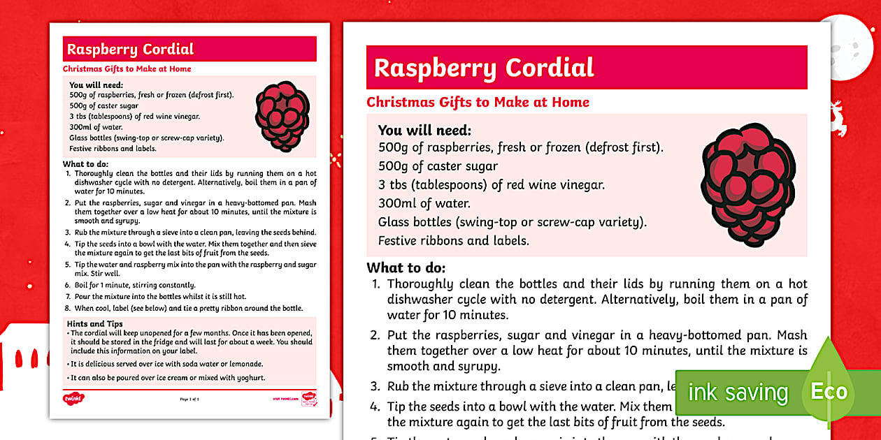 Raspberry Cordial Recipe for Gifting