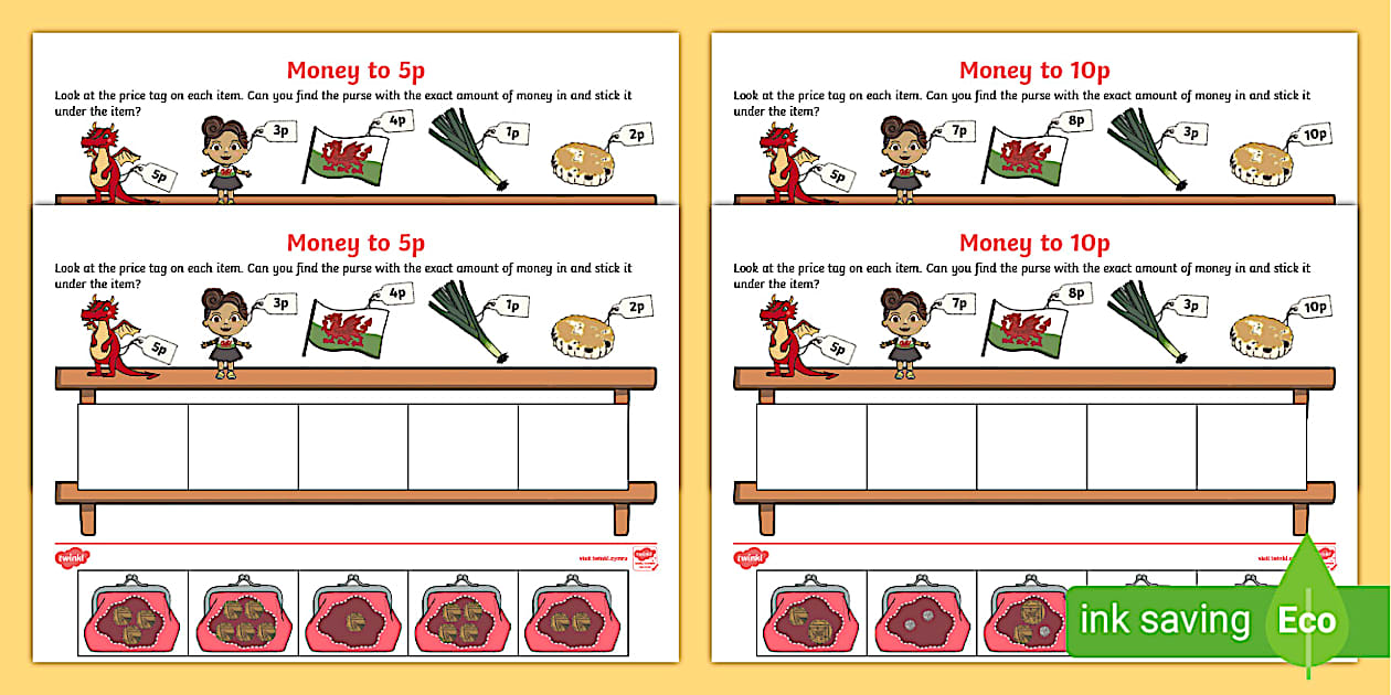 Money to 5p and 10p: Welsh Shop Activity Sheets - Twinkl