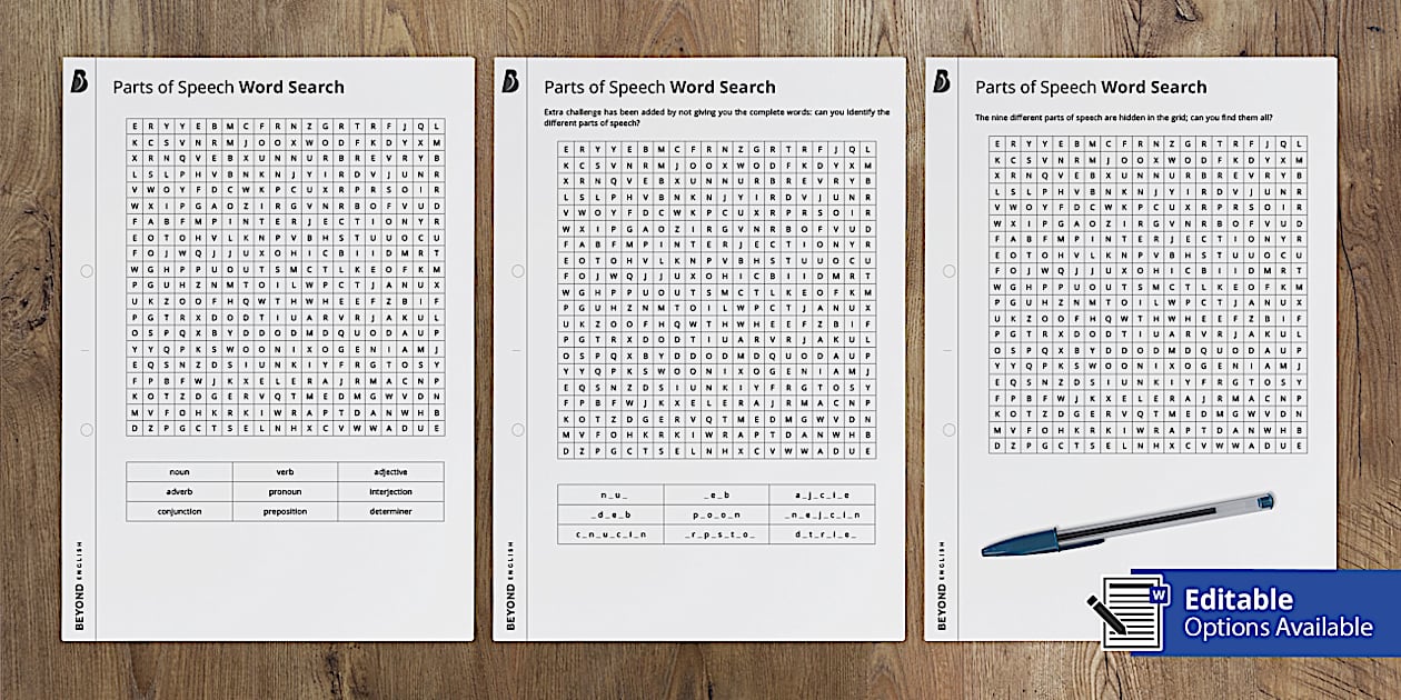 Parts of Speech Word Search (teacher made) - Twinkl