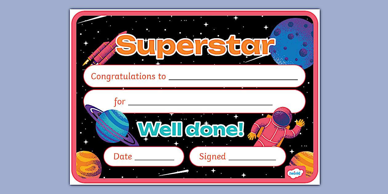 Space-Themed Superstar Certificate (teacher made) - Twinkl