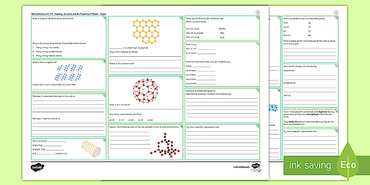 Aqa Chemistry Combined Unit 2 Bonding Structure And Properties Of Matter