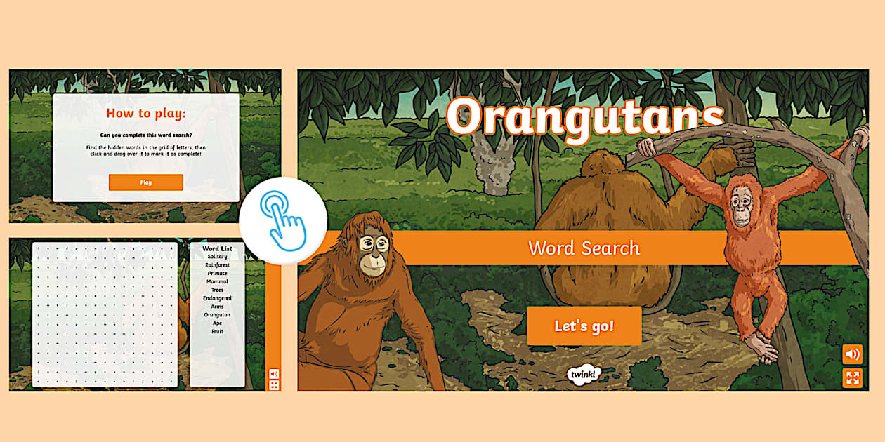 Interactive Orangutan Word Search | Twinkl Puzzle | Virtual